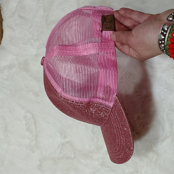 CC Boutique | Accessories | New Pink Sparkly Glitter Mesh Baseball Hat ...